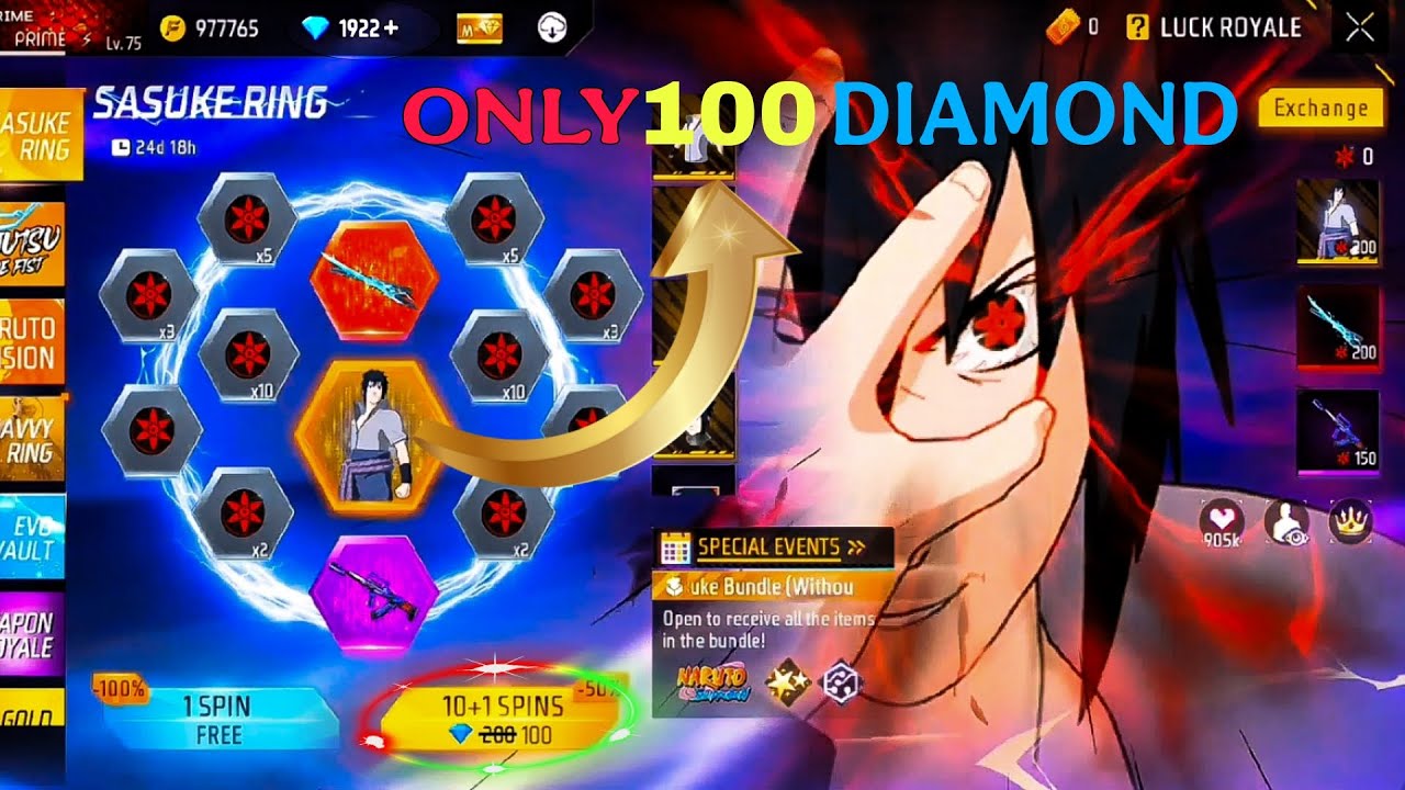 NEW SASUKE RING EVENT FREE FIRE ।। SASUKE BUNDLE SPIN ।। FF NEW ...