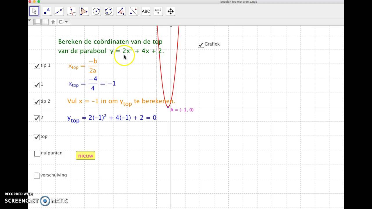 Coordinaten top parabool met a en b - YouTube