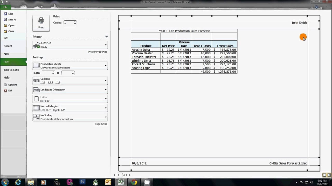 Excel Previewing and Printing a Worksheet (G) - YouTube