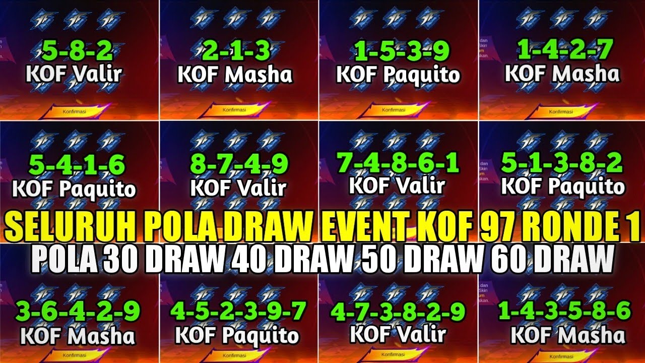 SELURUH POLA DRAW SKIN KOF 97 MOBILE LEGENDS RONDE 1! POLA 30 DRAW 40 ...