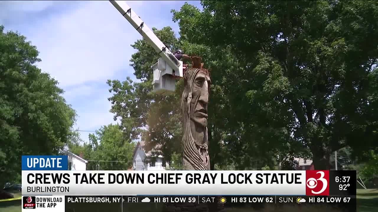 Chief Grey Lock statue removed from Burlington park - YouTube