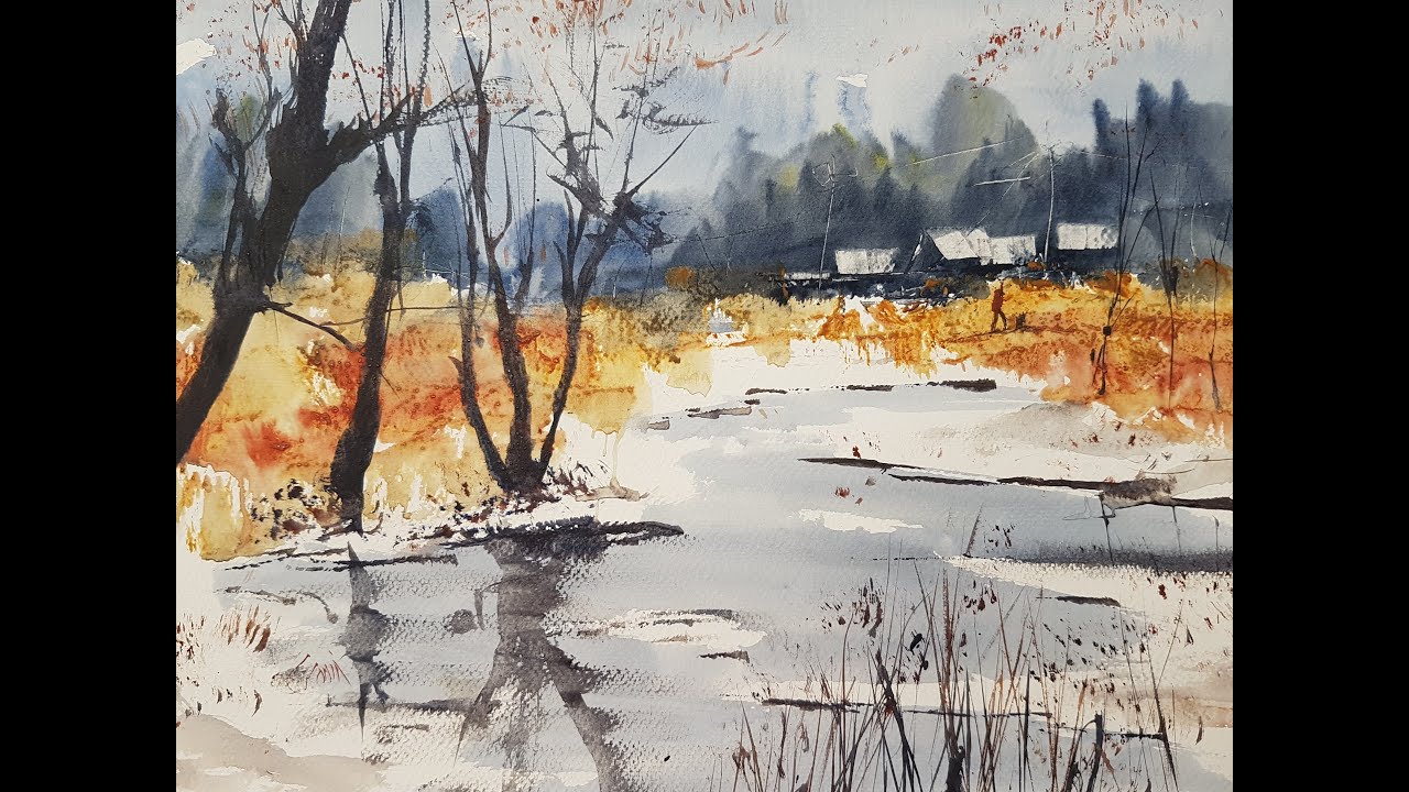 Flooded Fields Winter Landscape Watercolour Tutorial Fast and Loose ...