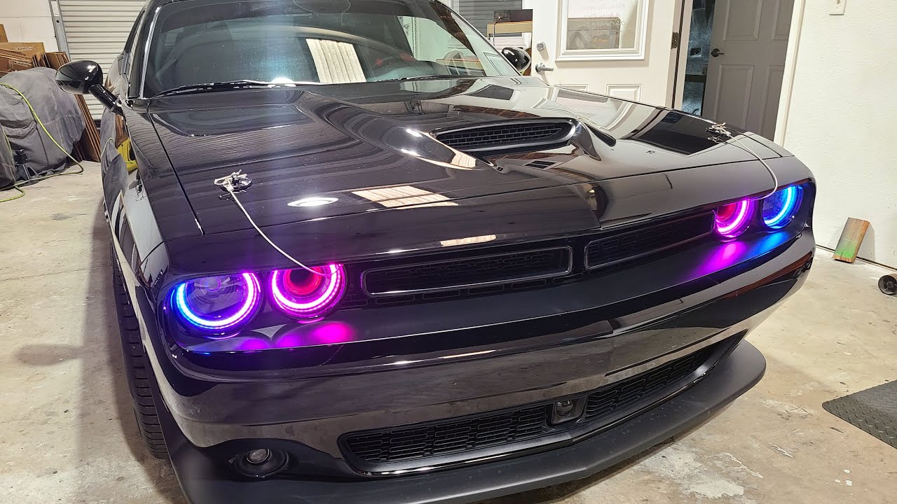 22 Challenger Custom RGBW Flow LED Blackout Headlights - YouTube
