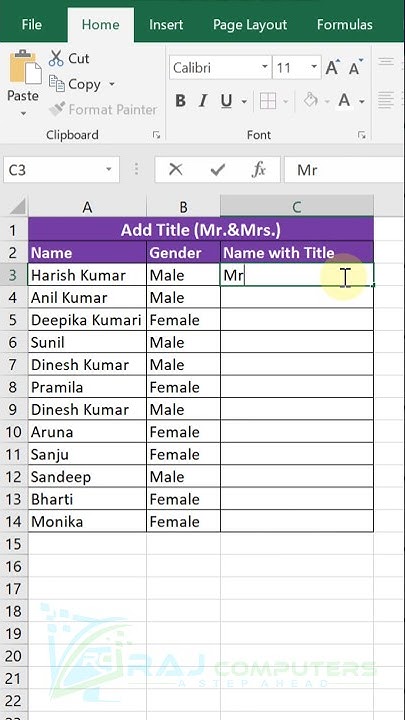 Add Mr And Mrs In Excel Raj Computers Raj Sir Shorts Addprefix Exceltricks Rajsir275