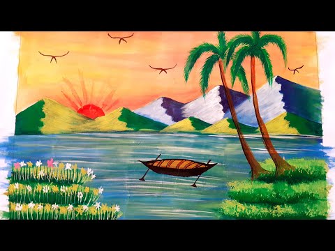 Rivers sun set senare painting ll with fabric color ll with flate brass ll 🙏🙏🙏🙏