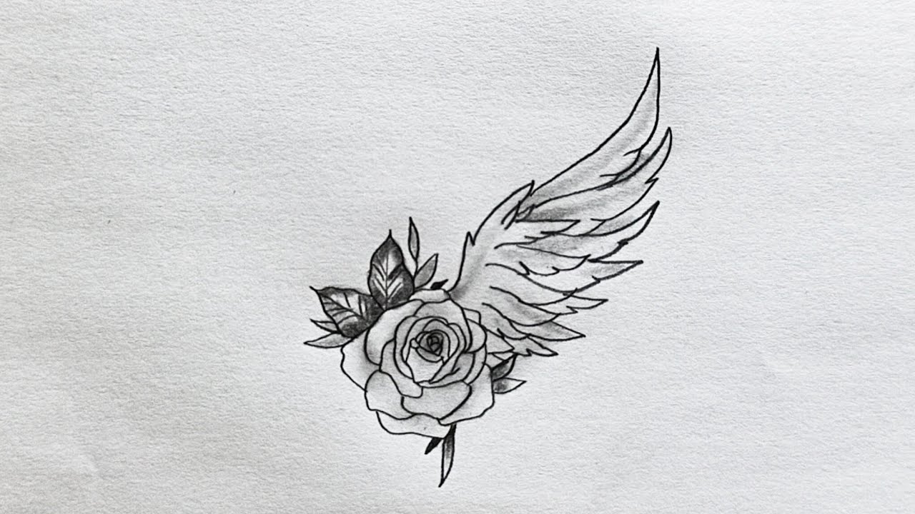 How to draw rose with wings - Easy pencil drawing - YouTube