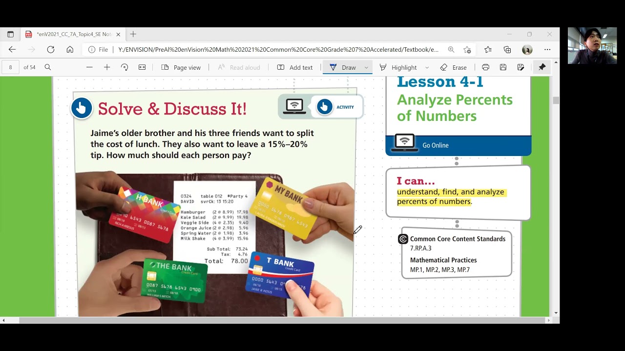 EnVision Grade 7 Accelerated Pre-Algebra Lesson 4-1: Analyze Percents ...