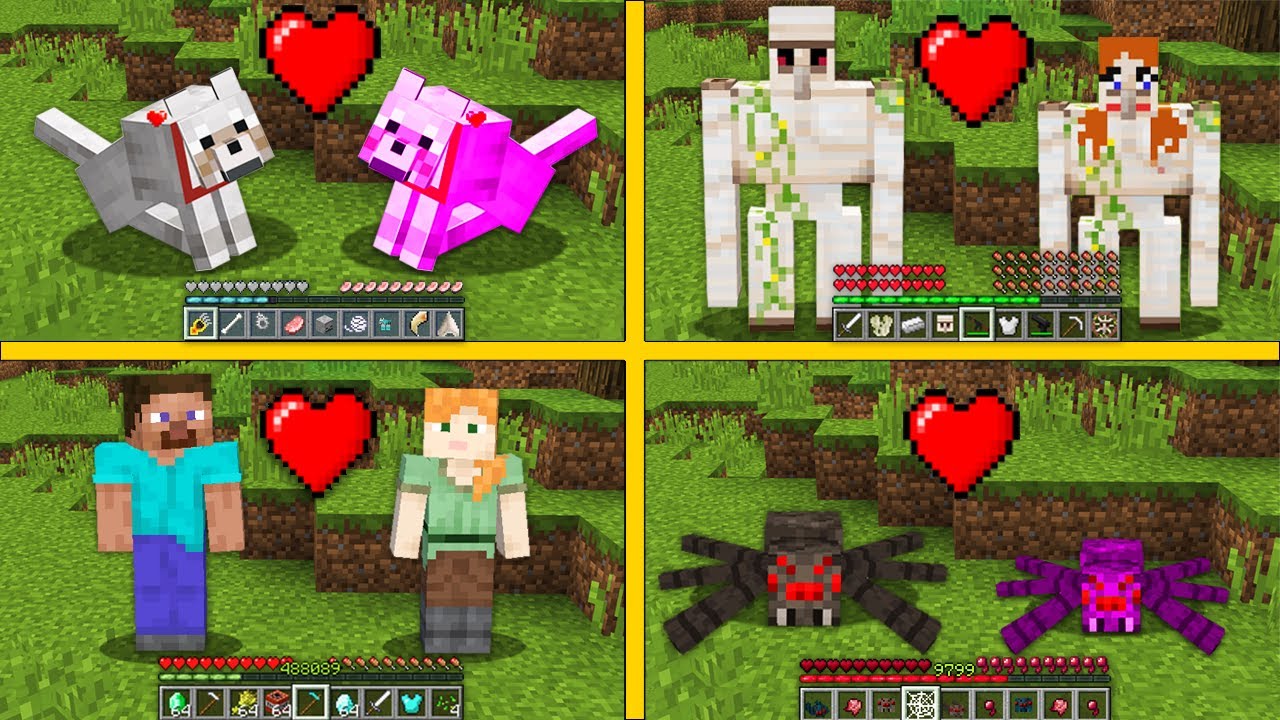 MOBS HAVE GIRLS IN MINECRAFT WOLF GOLEM SPIDER STEVE AND ALEX BATTLE ...