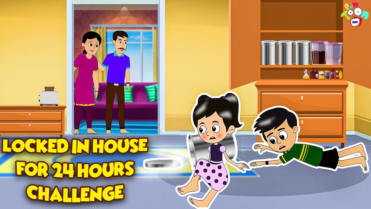 LOCKED IN HOUSE FOR 24 HOURS CHALLENGE | Animated | English Cartoon ...