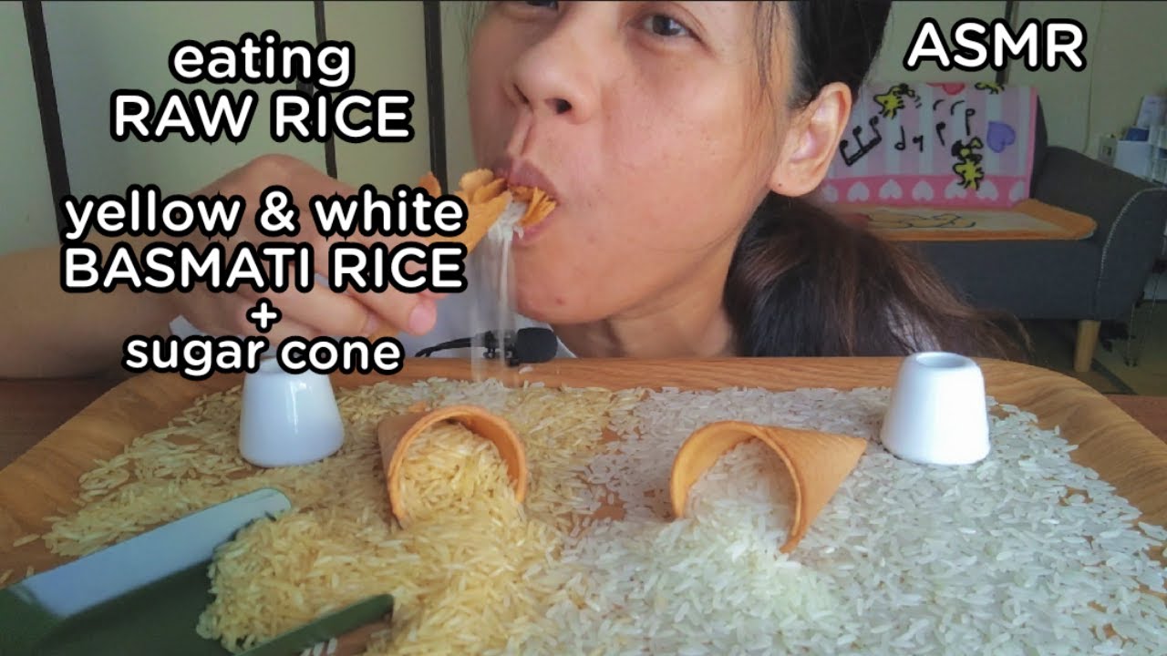 EATING RAW RICE ASMR yellow & white BASMATI | request video @RiceASMR # ...