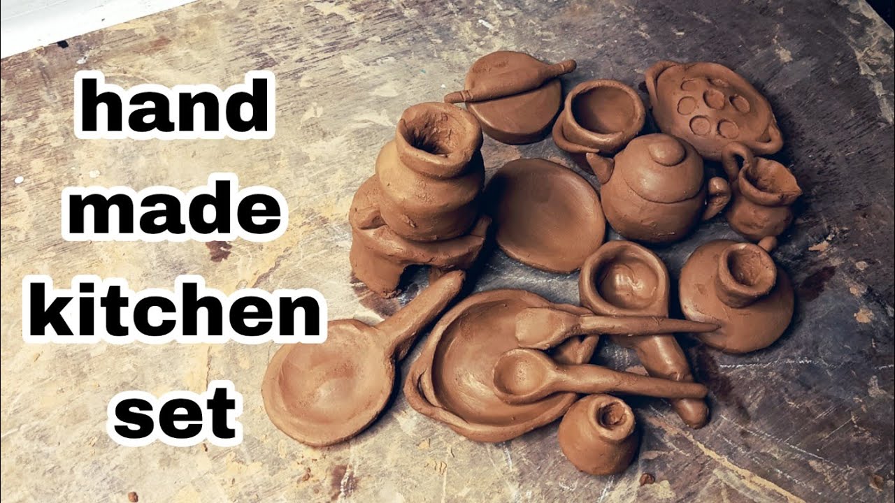 mud kitchen set | how to make clay kitchen set || mini clay cookware ...