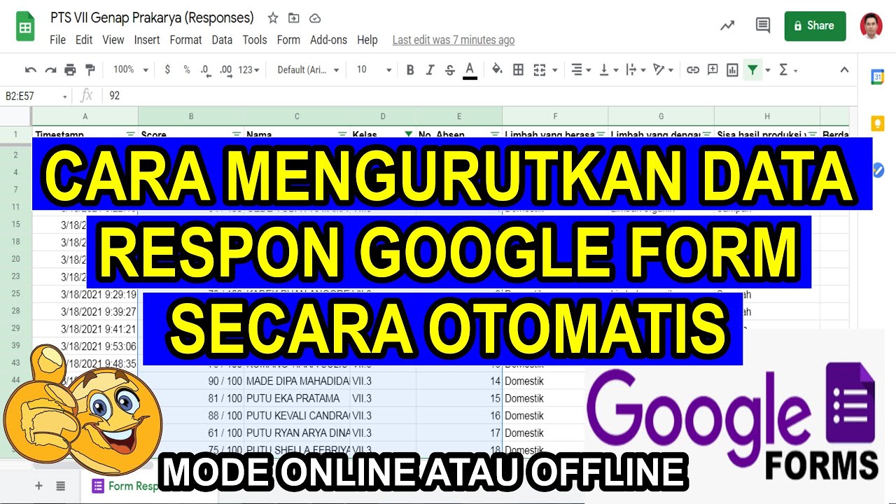 Cara Mengurutkan Data Respon Google Form Secara Otomatis | Tutorial ...