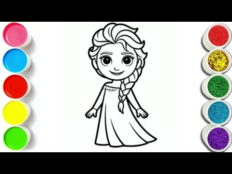 How to draw cute Elsa Frozen princess Drawing, painting and Coloring ...