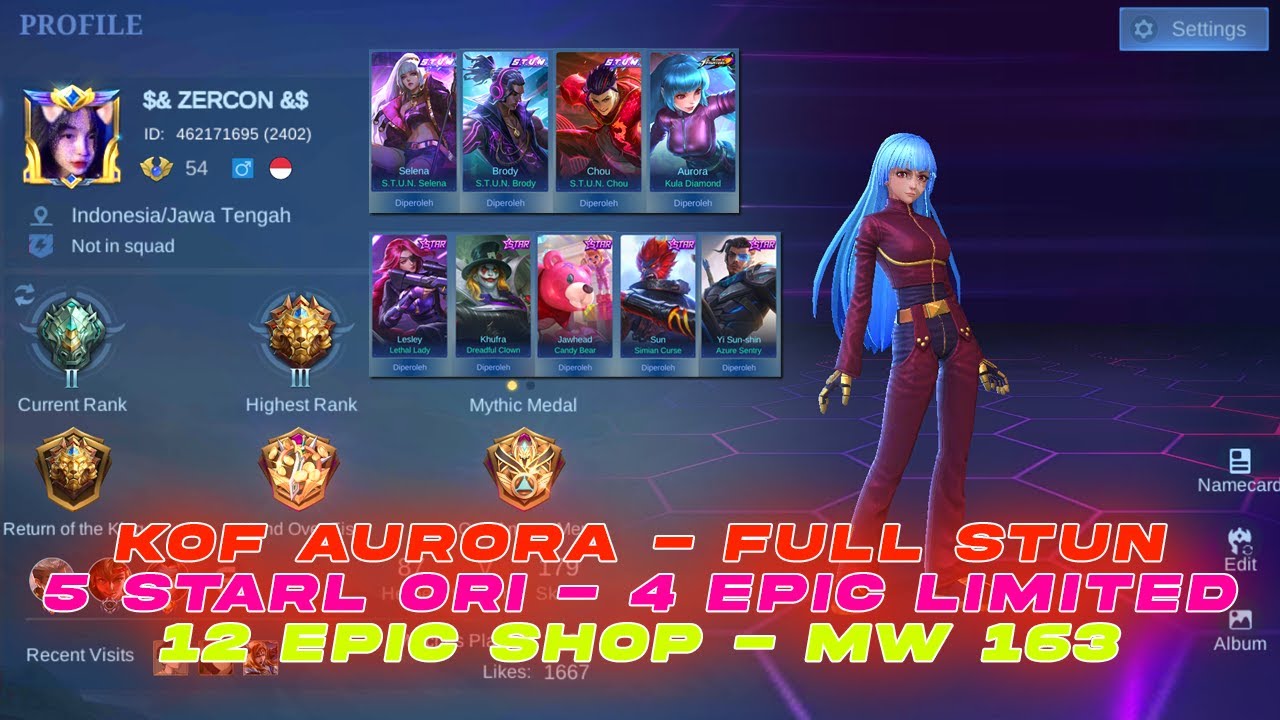 AKUN ML SULTAN MURAH | KOF AURORA 5 STARLIGHT ORI FULL STUN 16 EPIC (4 ...