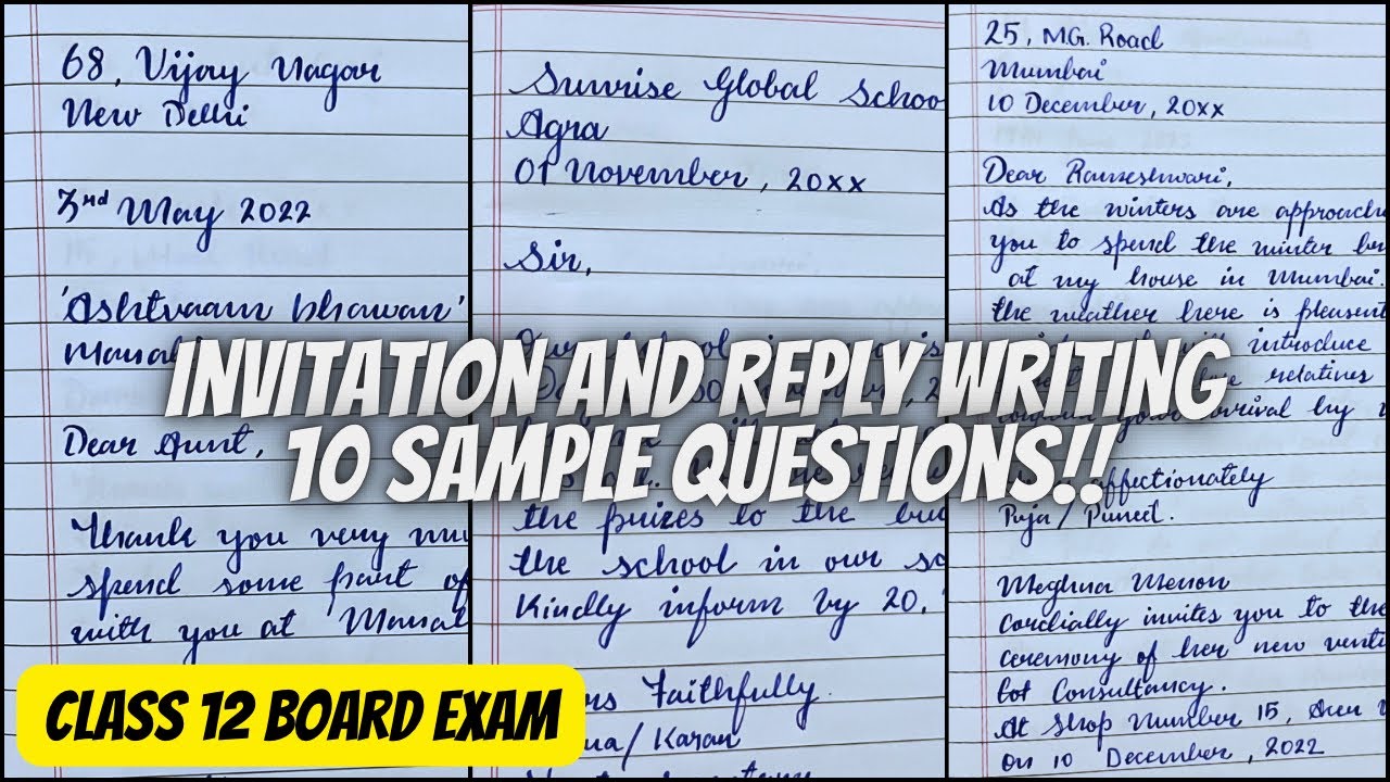 Invitation and Reply Writing - 10 Sample Questions with SOLUTIONS ...