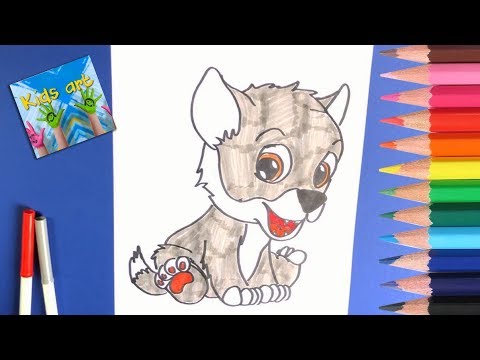 How To Draw and Color CUTE Baby Wolf - EASY - Kids Art - YouTube