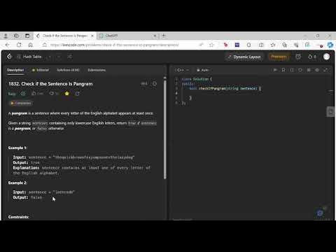 1832. Check if the Sentence Is Pangram - Leetcode - Hashmap- C++ Tutorial - YouTube