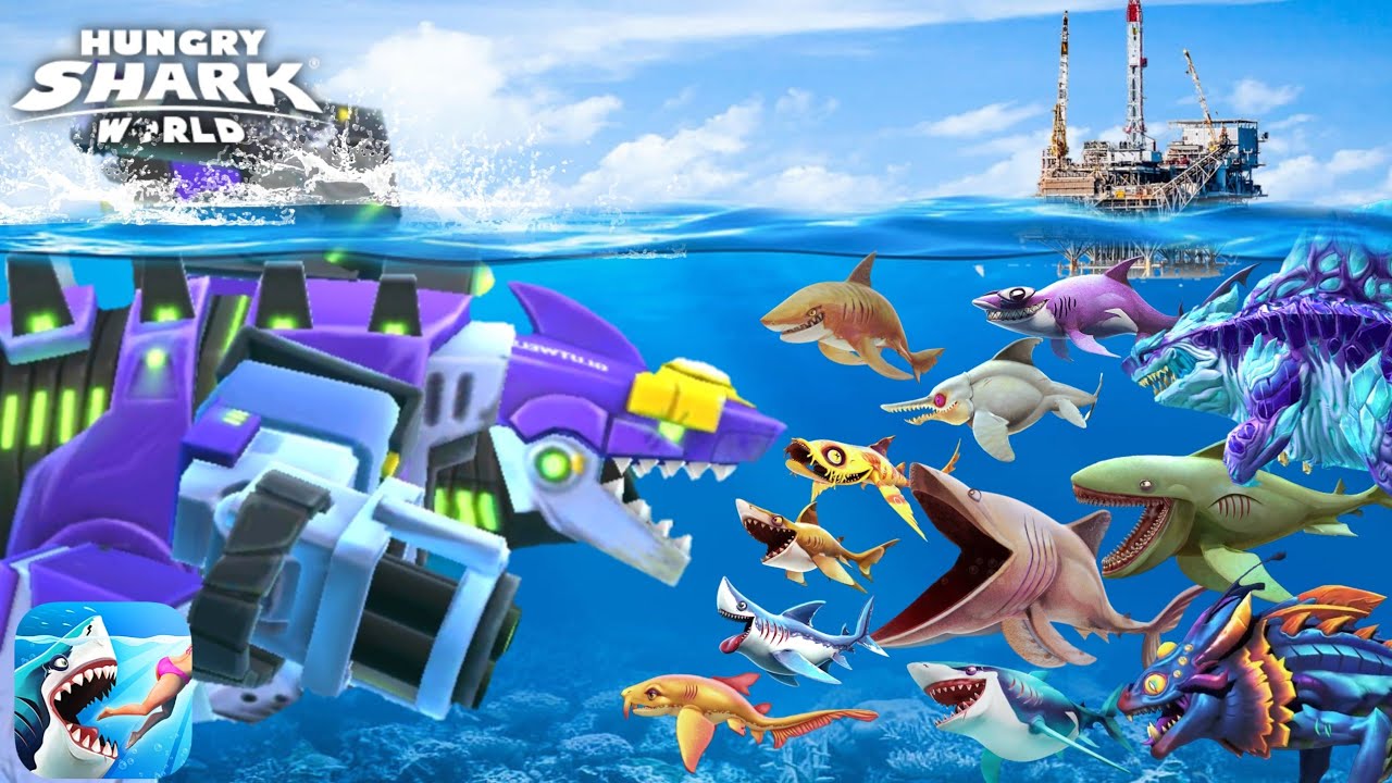 GIANT MECHA SHARKJIRA (KAIJU SHARK) VS ALL HUNGRY SHARK WORLD GAMEPLAY ...