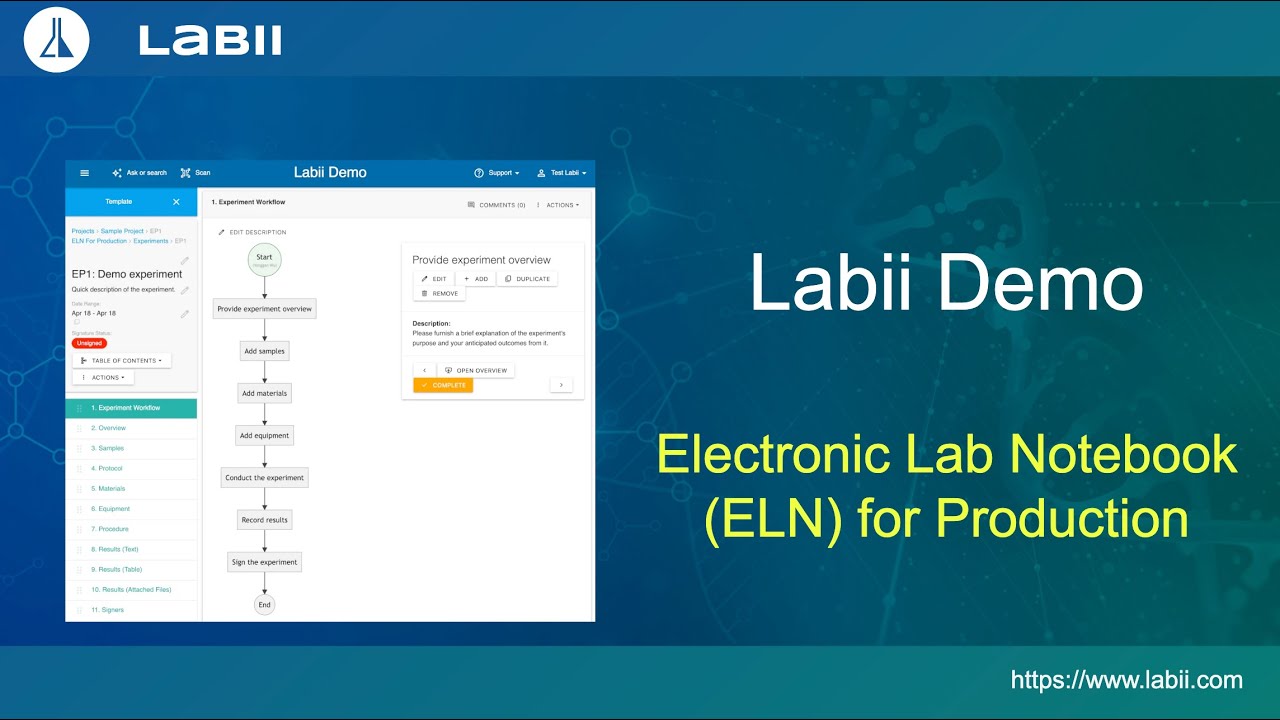 Labii Demo: Electronic Lab Notebook (ELN) for Production - YouTube