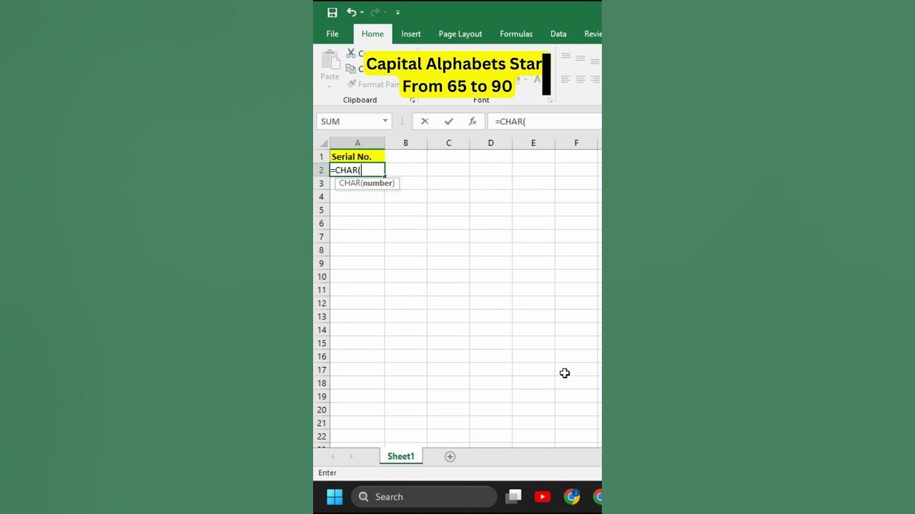 How to Quickly Add A to Z Serial Numbers in Excel Using CHAR Function | Excel Tips - YouTube