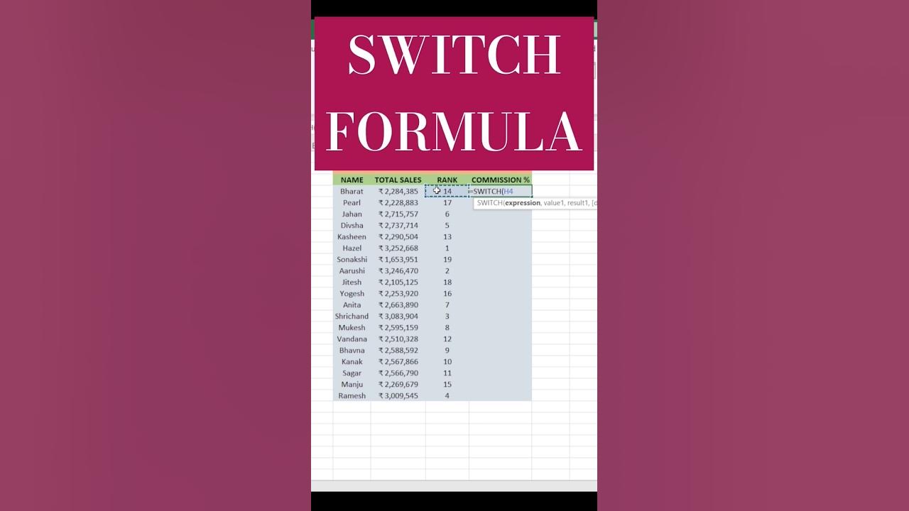Excel Switch Formula Switch Functionswitch Formula And Function Exceltech Excelfunction