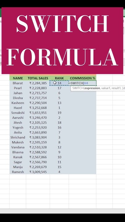 EXCEL SWITCH FORMULA |SWITCH FUNCTION|SWITCH FORMULA & FUNCTION| #exceltech #excelfunction # ...