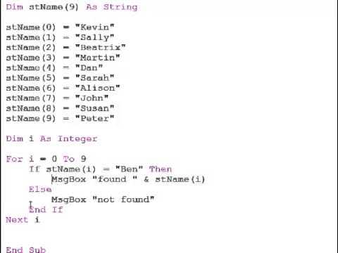 23. Introduction to Programming with VBA - Array Variable Linear Search - YouTube