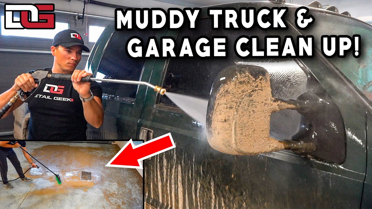 SUPER Muddy Truck & Garage Clean Up | Satisfying Car Detailing | The ...
