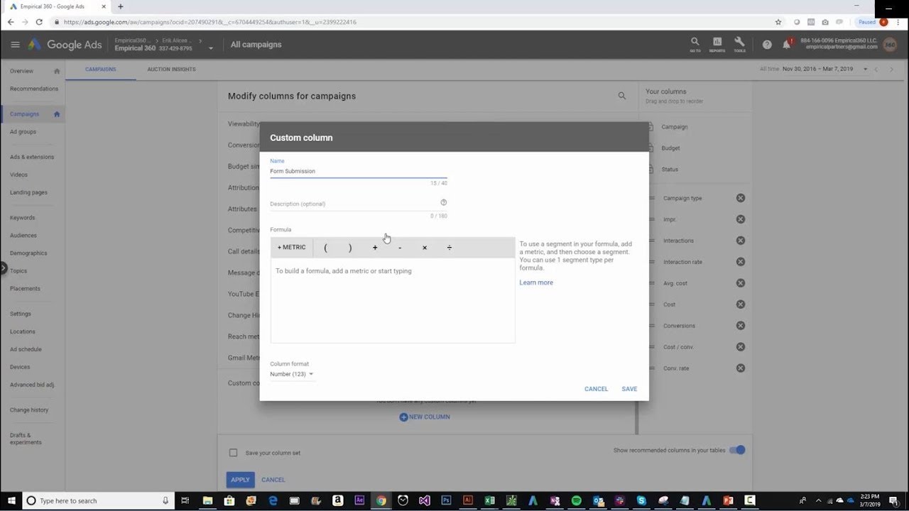 How To Create Custom Columns in Google Ads - YouTube