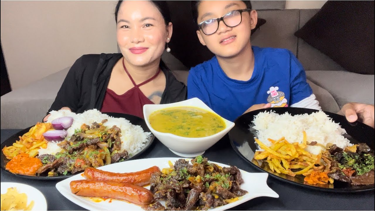 BUFF SUKUTI,ALU FRY YELLOW DAAL RICE, ACHAR - YouTube