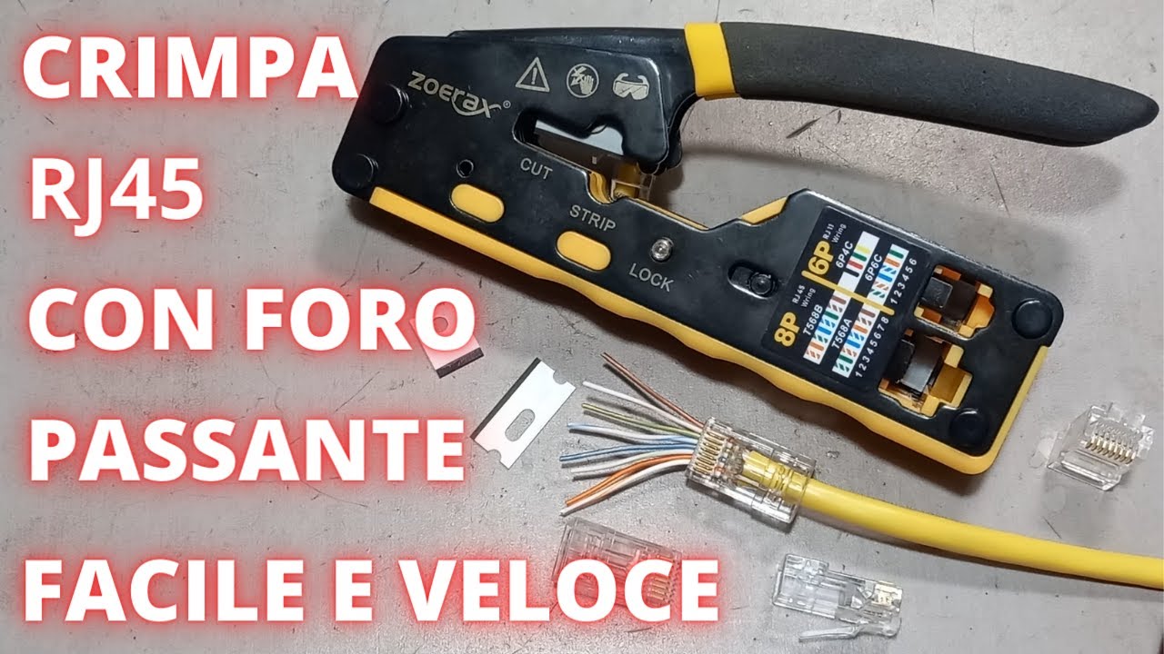 Crimpare connettori di rete RJ45 cavo passante - YouTube