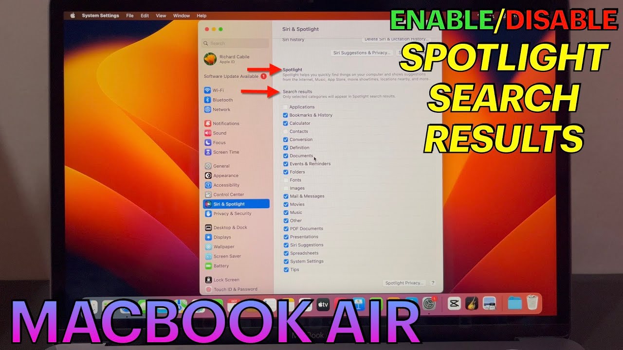 How to Enable or Disable Spotlight Search Results on MACBOOK AIR - YouTube