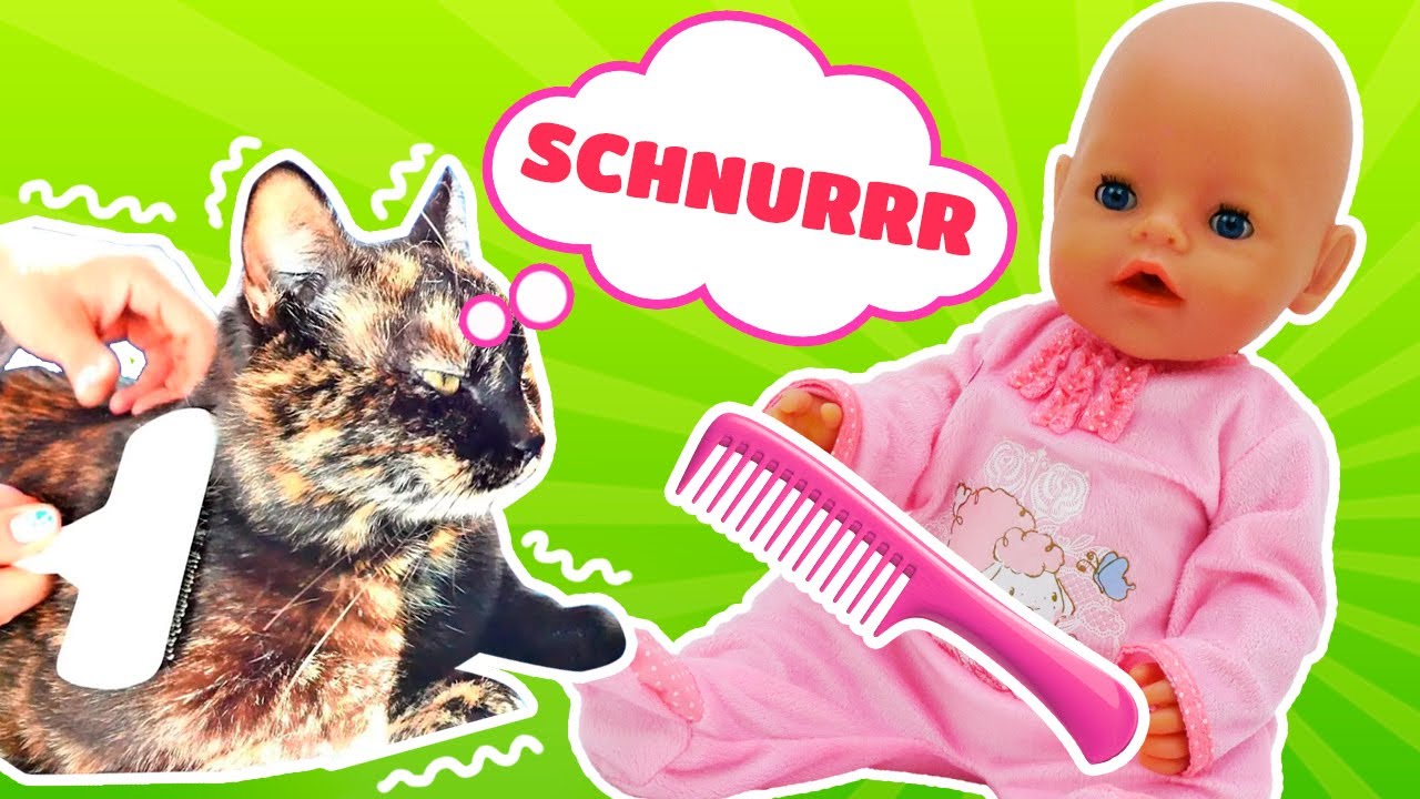 Spielspaß mit Baby Born. Wir kümmern uns um die Katze. Puppen Mama auf ...