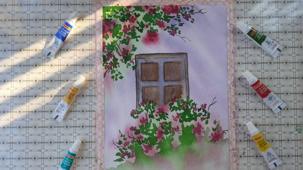 window Water colour painting| Easy watercolor painting| - YouTube