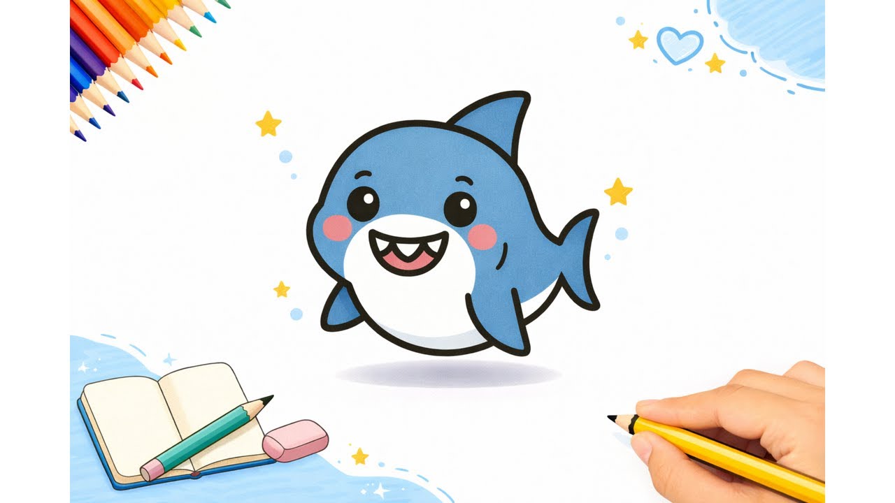 How To Draw A Cute SHARK Step By Step | The Simple Studio - YouTube