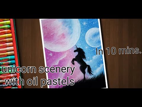 Unicorn in rainbow sky| oil pastel| scenery|oil pasteling| beautiful| @artwithjiya