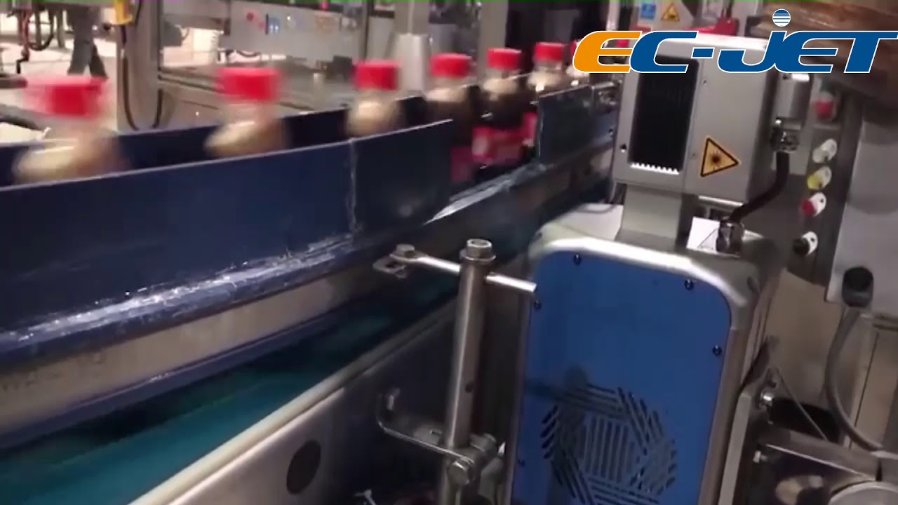 ECL1100 CO2 laser coding machine in coca cola PET bottle project - YouTube