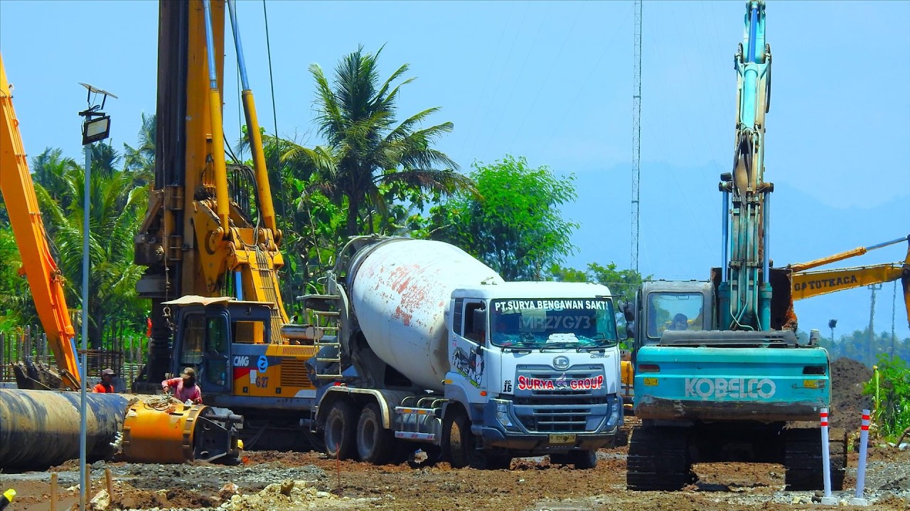 Deep Foundation Drilling For The New Bridge Construction On The River ...