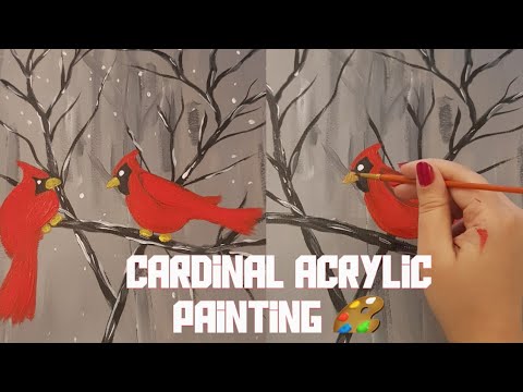 Cardinal Acrylic Painting | Easy Cardinal Painting | Acrylic Painting ...