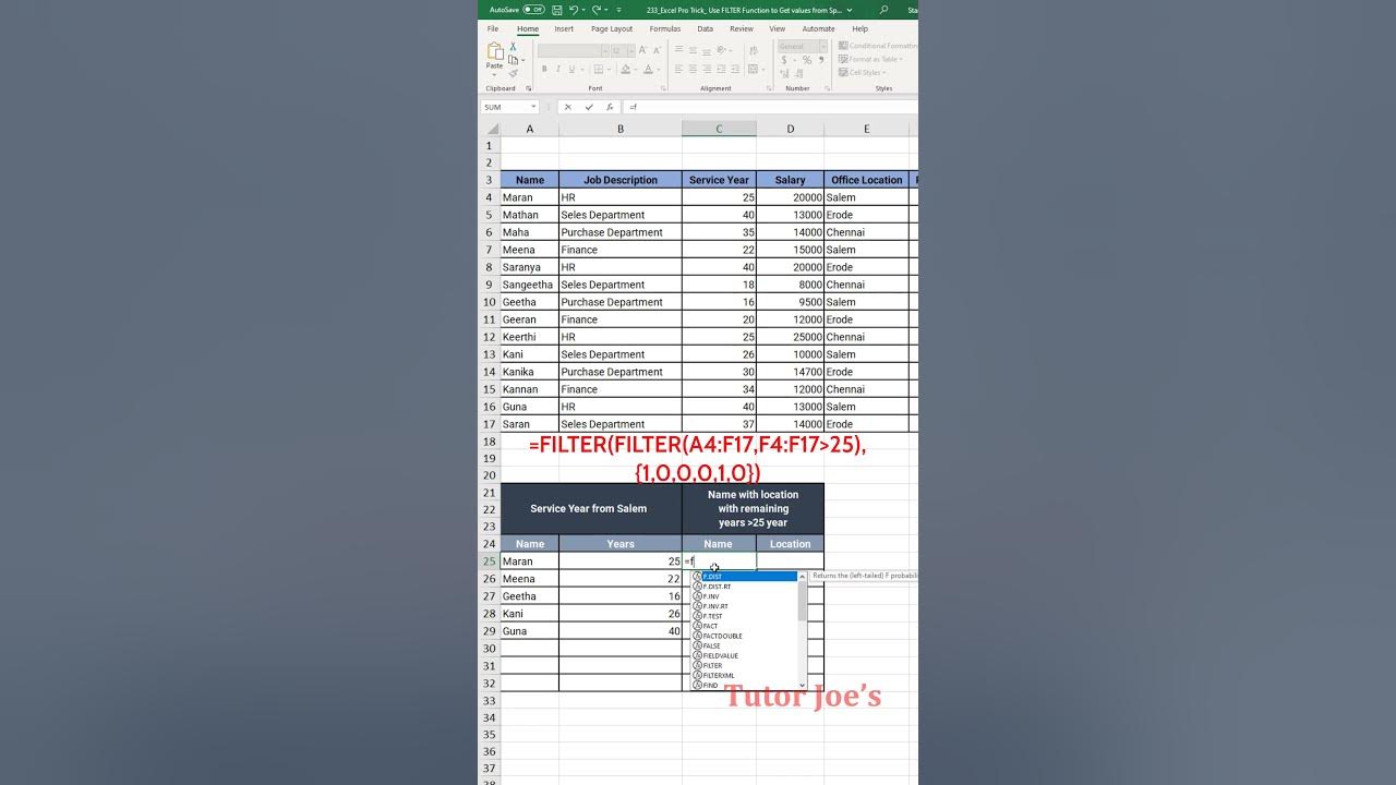 Excel Data Filtering Made Easy with the Filter Function | Tutor Joes - YouTube
