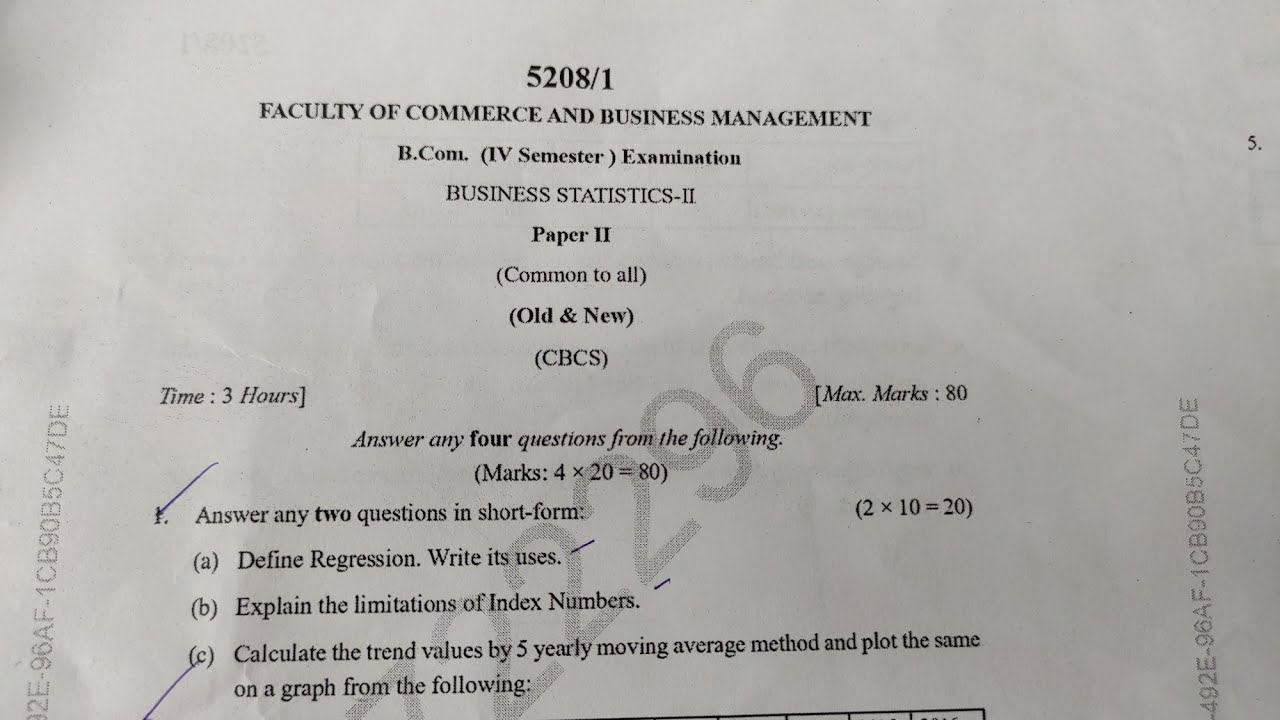 B. com 4th semester Business statistics 2 kakatiya university question ...