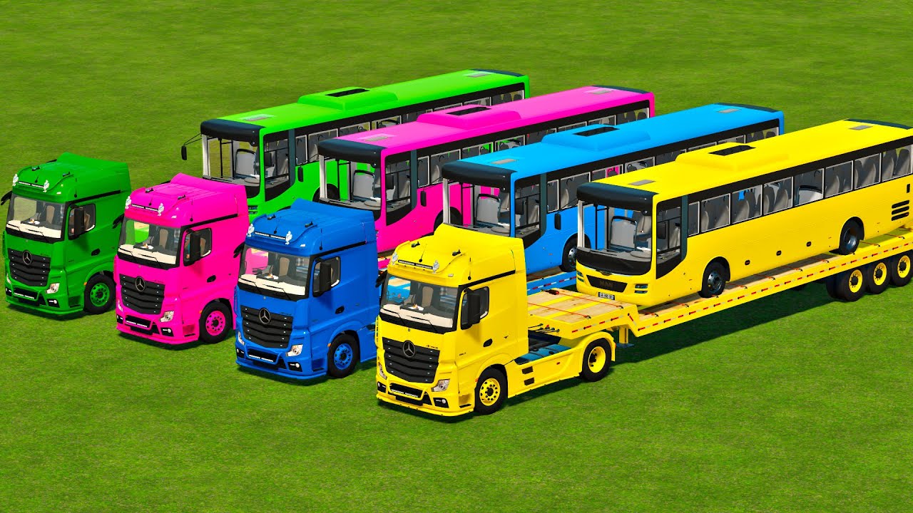 TRANSPORT OF COLORS! TRANSPORTING COLORED BUSES WITH TRUCKS Farming ...