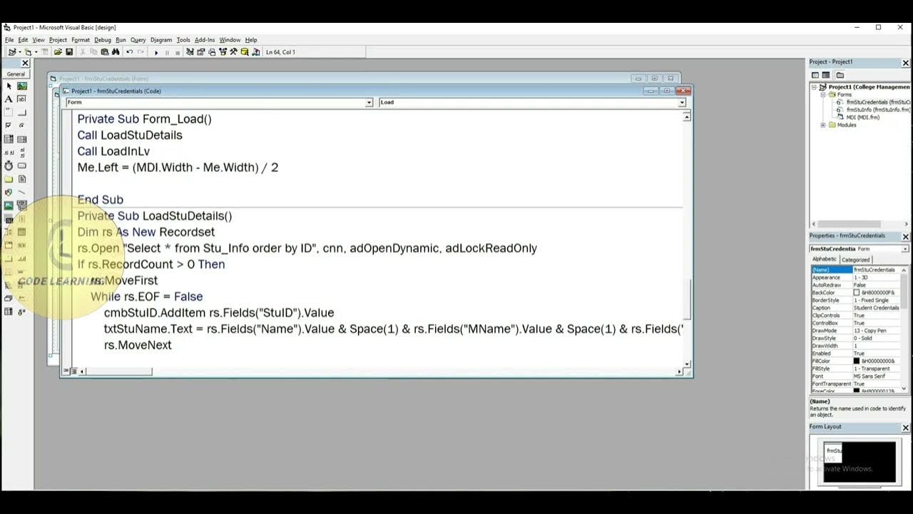 Vb6.0 | CMP 'frmStuCredentials - centering form' | CodeLearning - YouTube