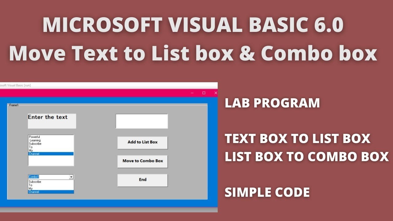 VISUAL BASIC PROGRAM TO MOVE TEXT TO LIST BOX AND COMBO BOX YouTube VISUAL BASIC PROGRAM TO MOVE TEXT TO LIST BOX AND COMBO BOX YouTube