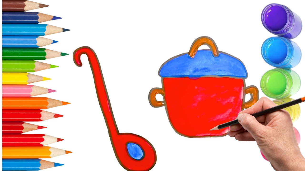 How To Draw cute Cooking pot Drawing, Painting & Coloring For Kids and ...