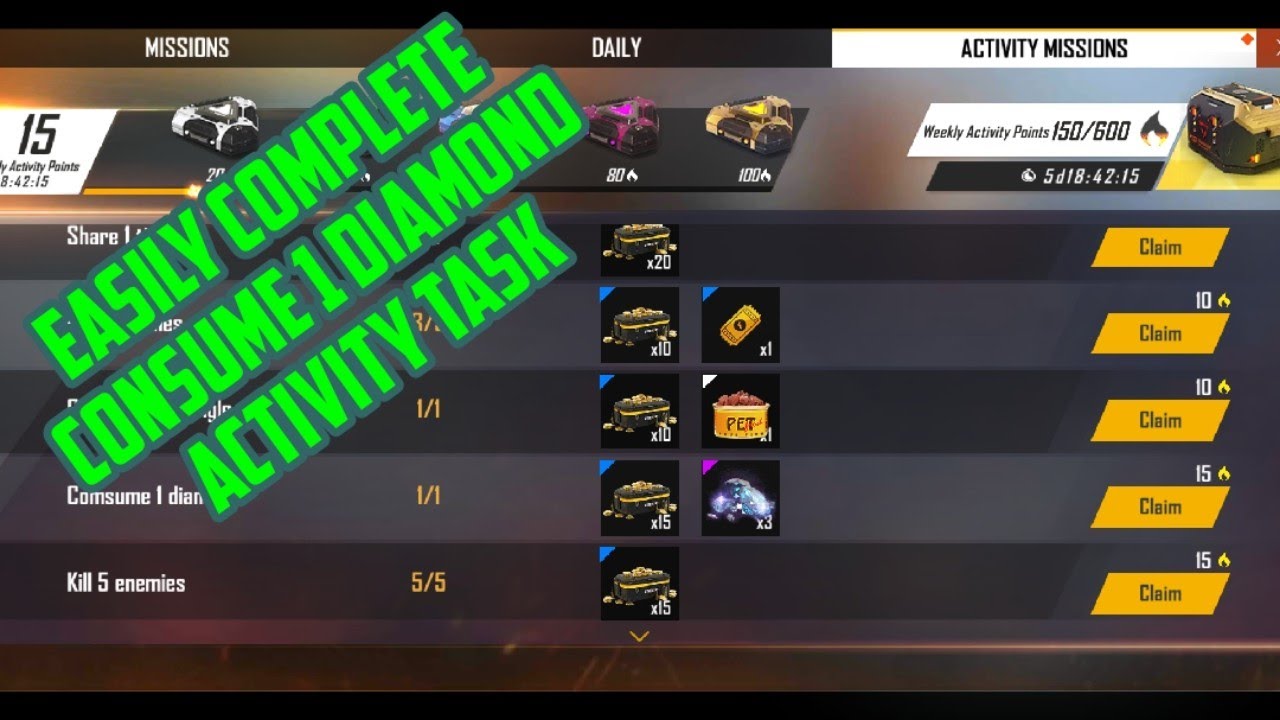 Easily Complete All Activity Missions | FF NOOB | FREEFIRE - YouTube