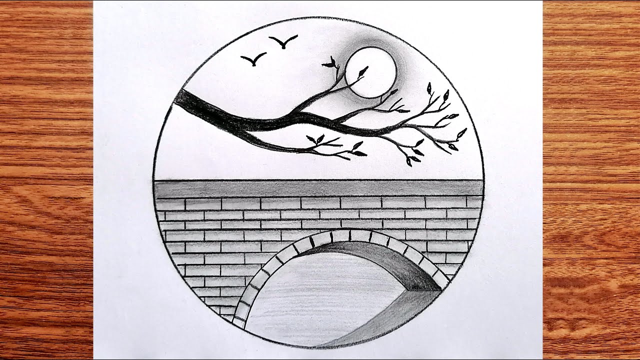 Circle Scenery drawing | How to draw a beautiful circle drawing ...