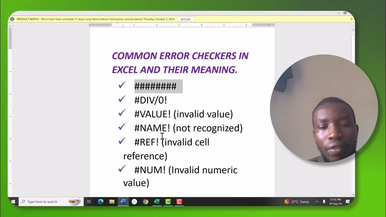 Excel Error checkers and How they occur when using Ms excel - YouTube