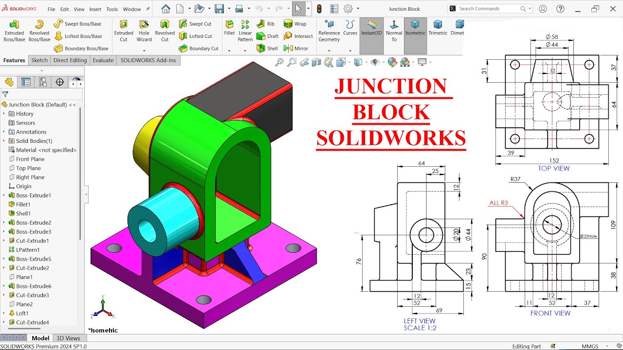 SolidWorks Exercise Junction Block - YouTube