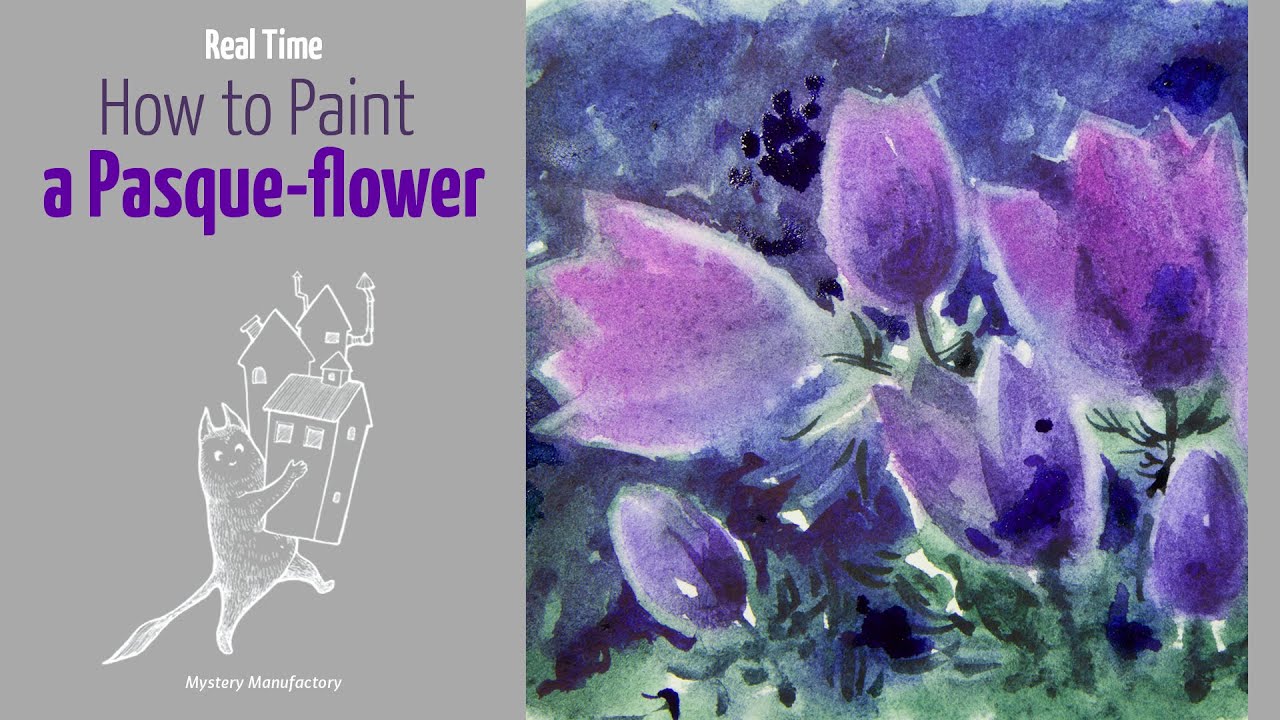 How to Paint Pasque Flowers in Watercolor. Real Time Video. Watercolor ...